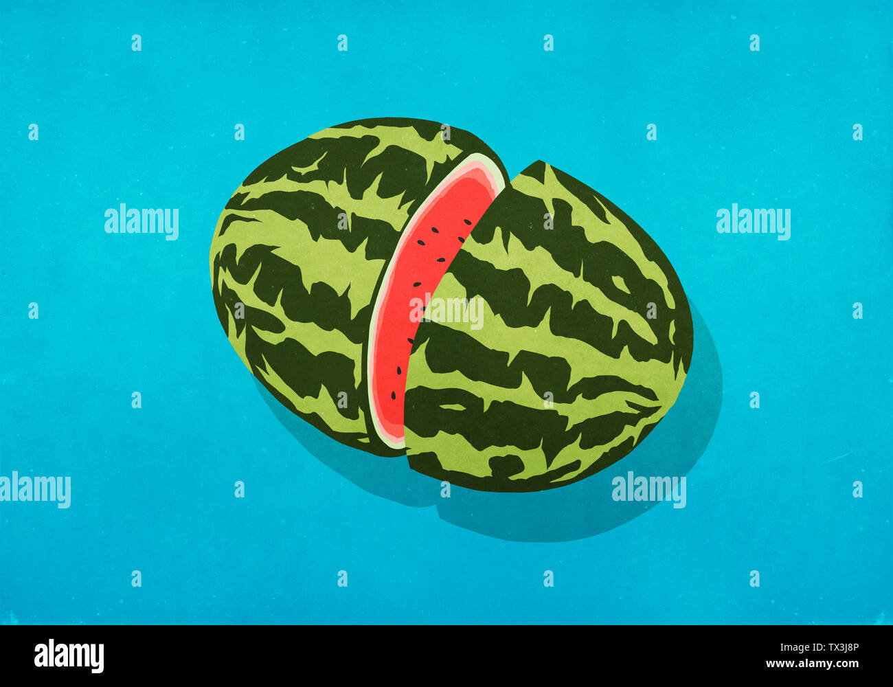 Split watermelon on blue background Stock Photo - Alamy