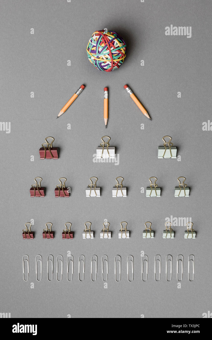 View form above rubber band ball, pencils, binder clips and paper clips ...