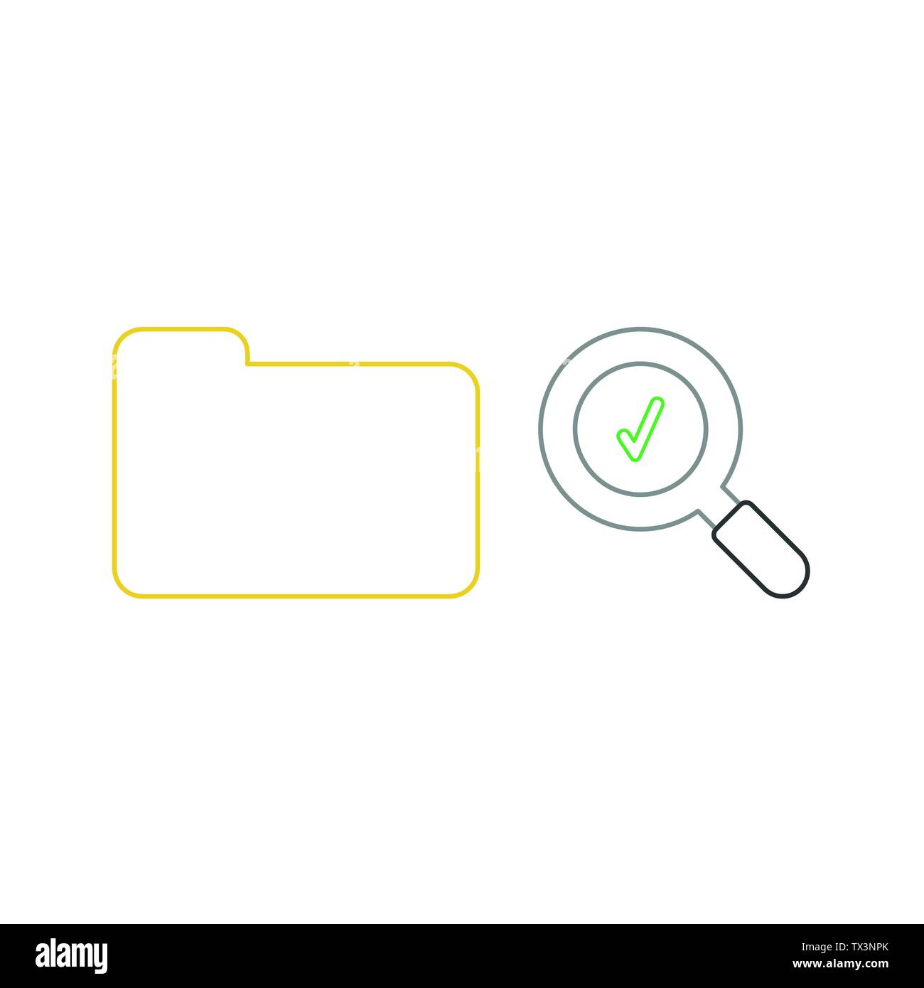 Vector icon concept of yellow closed folder and magnifying glass with ...
