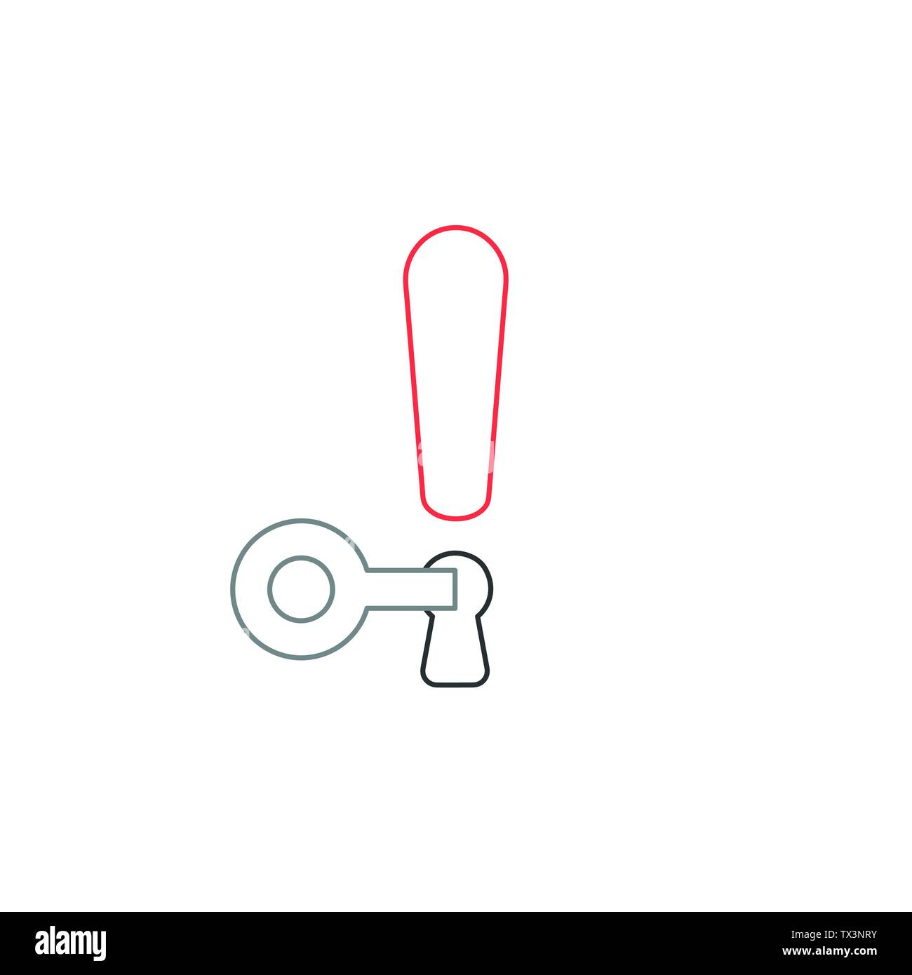 Vector icon concept of red exclamation mark with keyhole and key ...