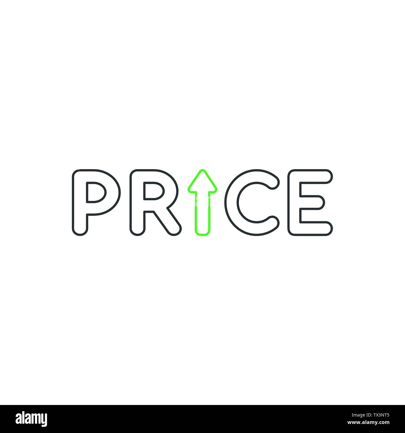 Vector icon concept of price word with green arrow moving up. White ...