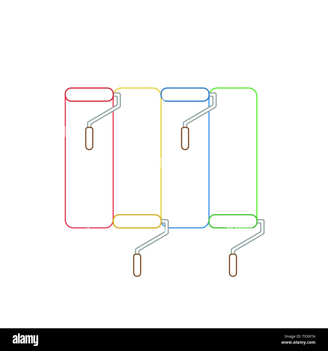 Vector icon concept of red, yellow, blue and green paint brushes ...