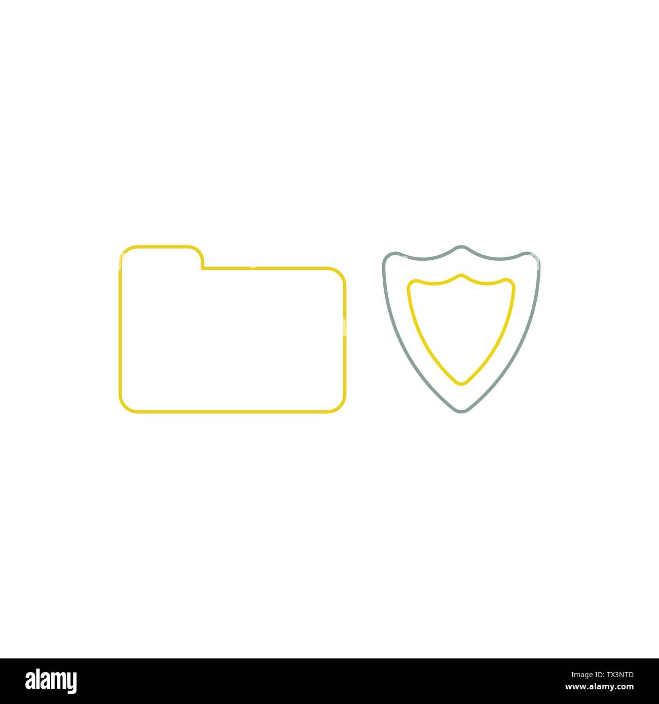 Vector icon concept of yellow closed folder with shield guard. White ...