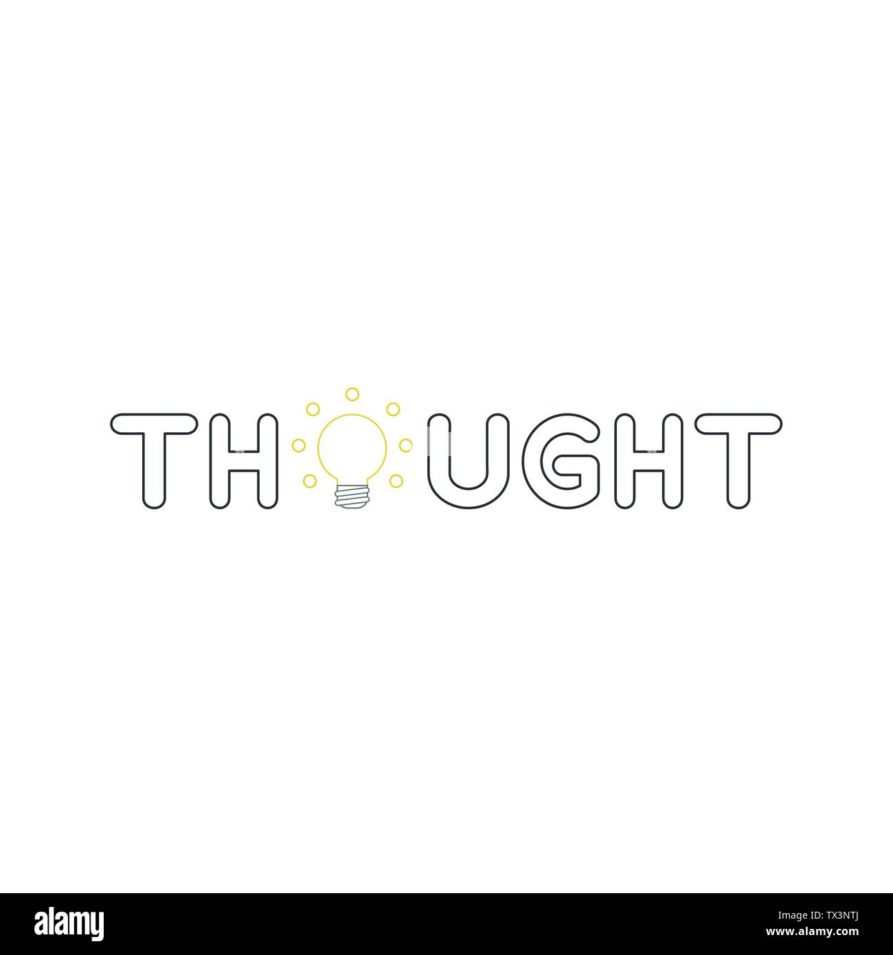 Vector icon concept of thought word with glowing yellow light bulb ...