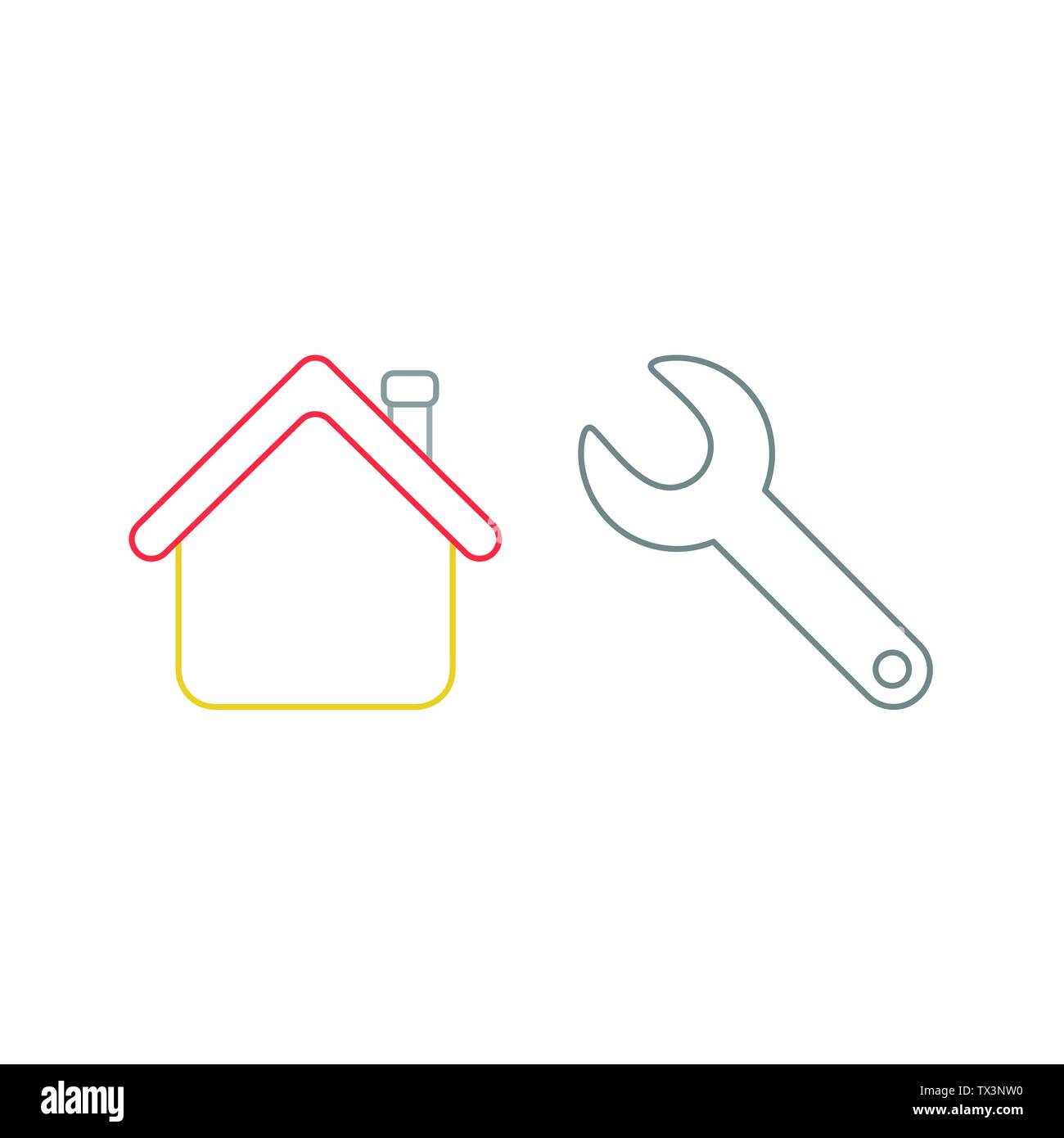Vector icon concept of house with grey spanner. White background and ...
