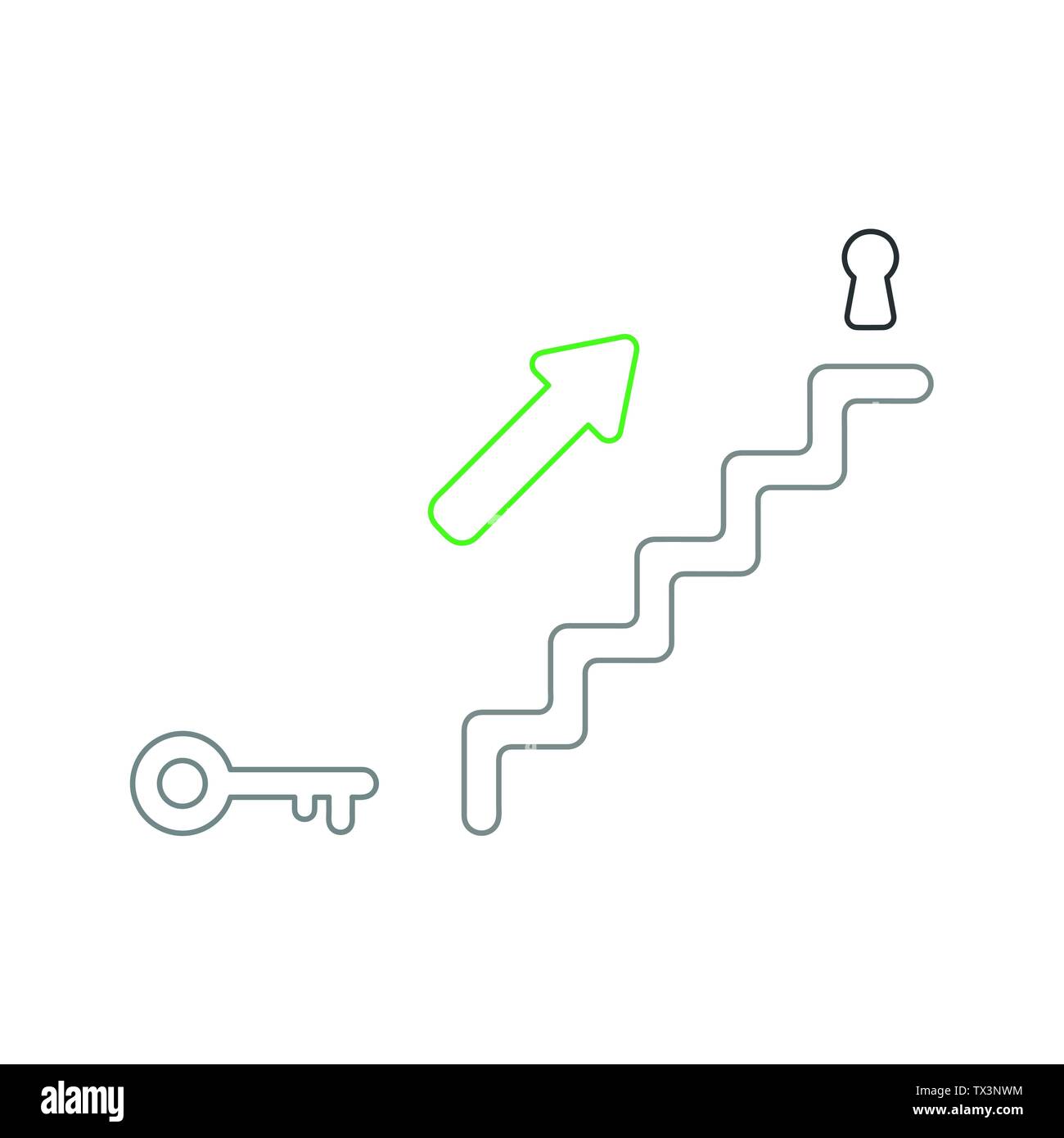 Vector icon concept of stairs with key and green arrow showing keyhole ...