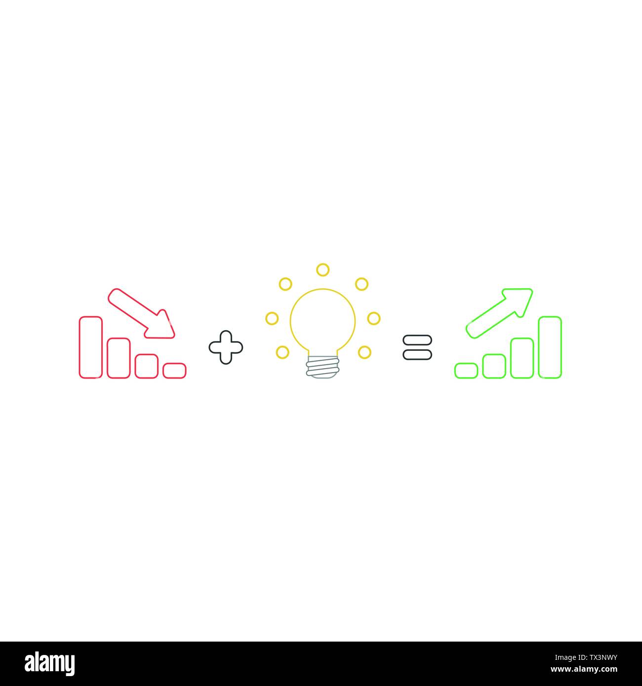 Vector icon concept of red sales bar chart moving down plus glowing ...