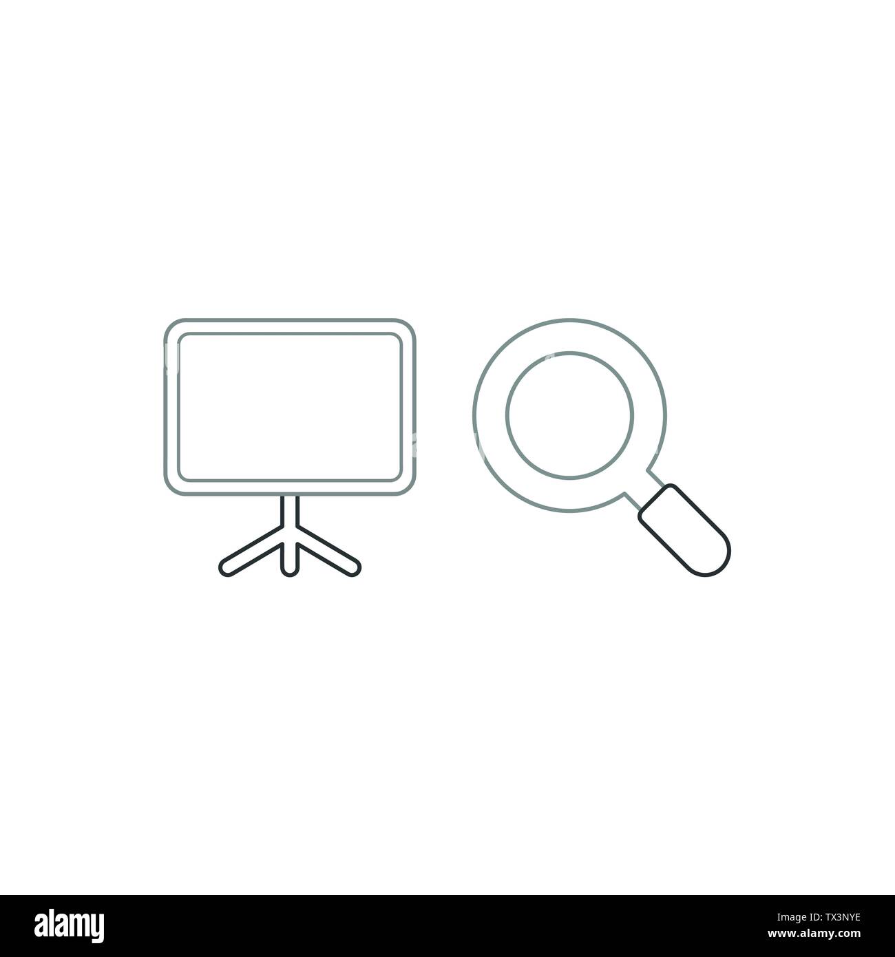 Vector icon concept of blank presentation chart with magnifying glass ...