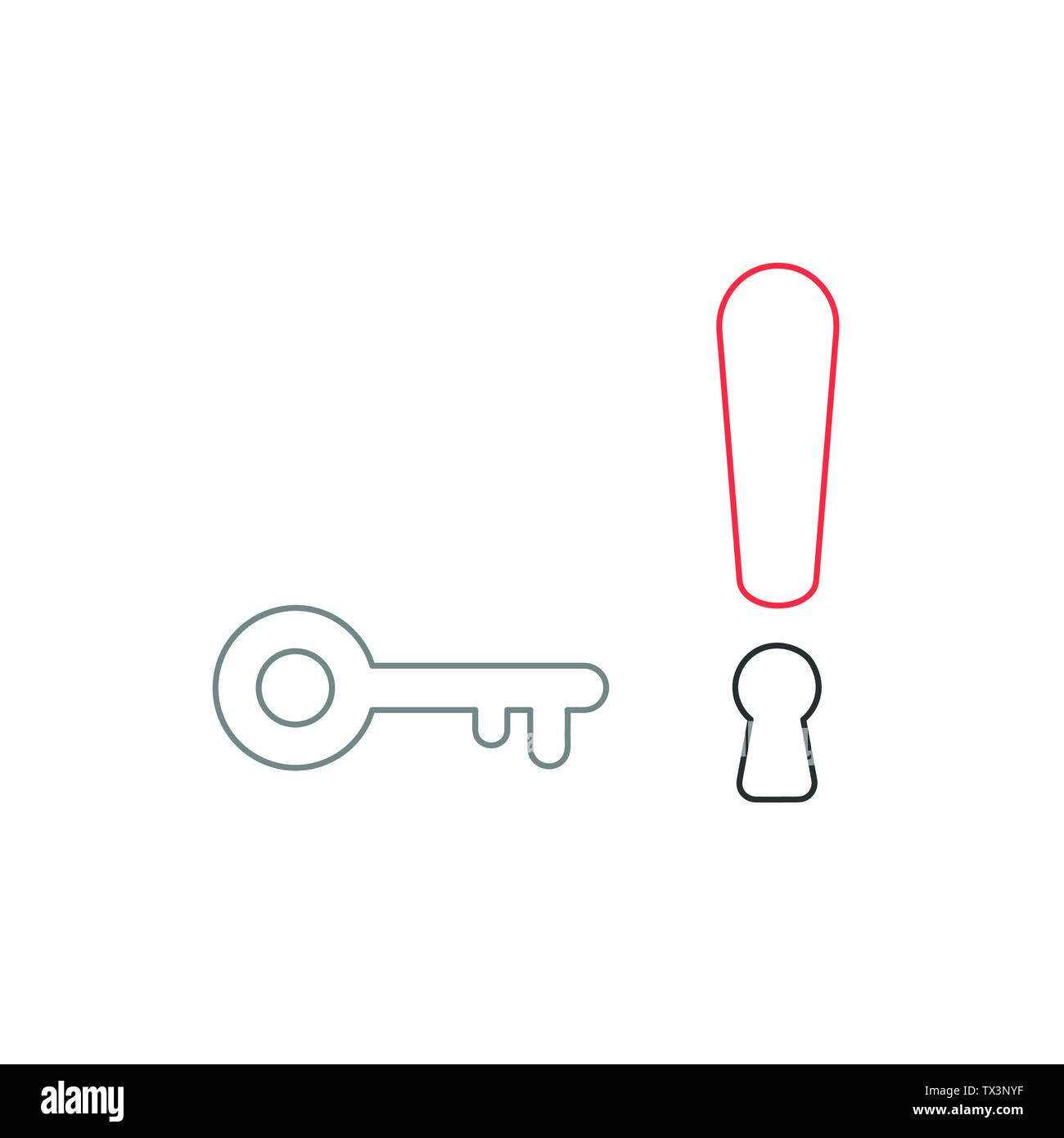 Vector icon concept of red exclamation mark with keyhole and key. White ...