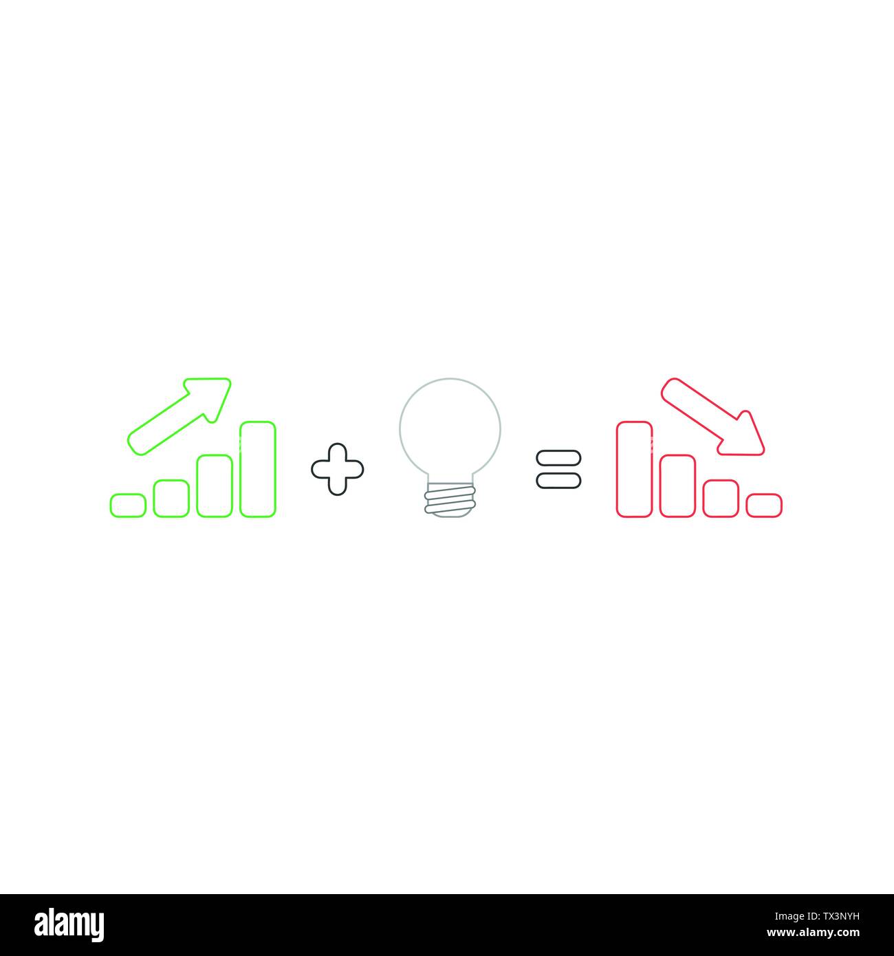 Vector icon concept of green sales bar chart moving up plus bad light ...