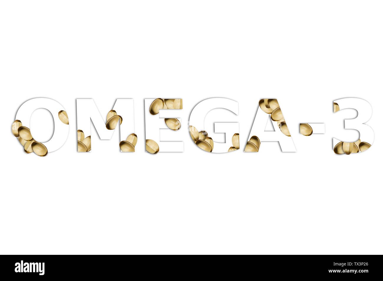 Word Omega 3 created with yellow oil capsules Stock Photo - Alamy