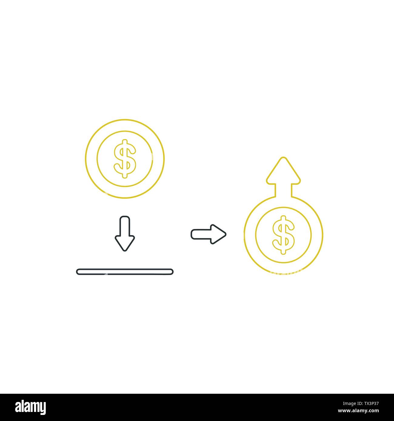 Vector icon concept of putting and saving dollar money coin into ...
