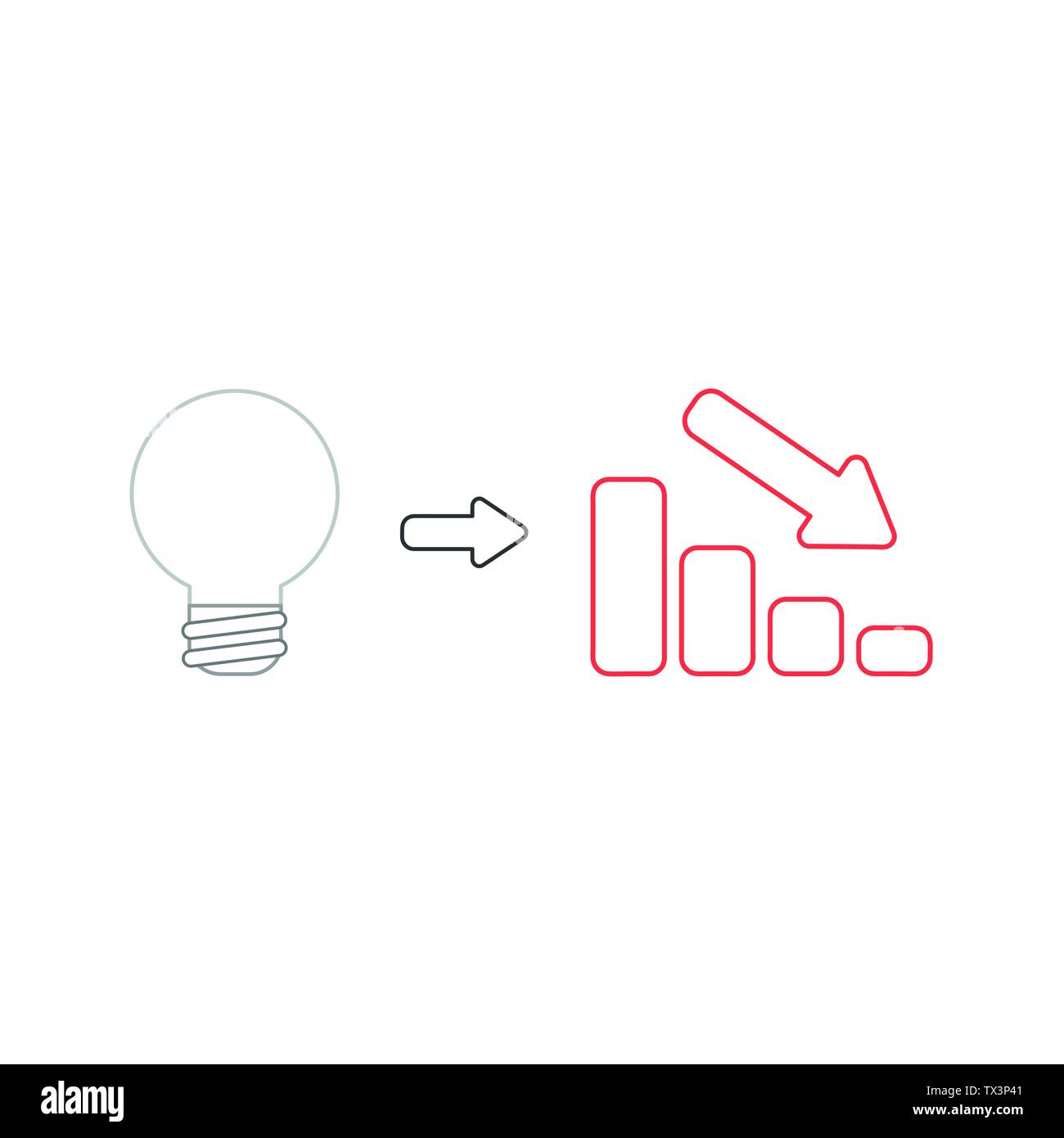 Vector icon concept of grey light bulb idea with red sales bar chart ...