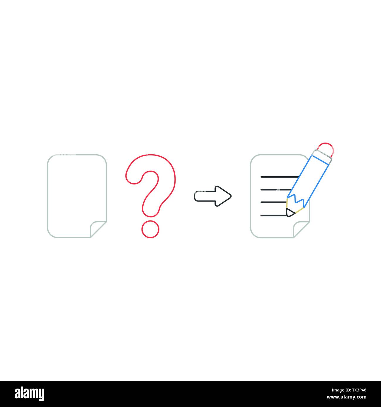 Vector icon concept of blank paper with red question mark and writing ...