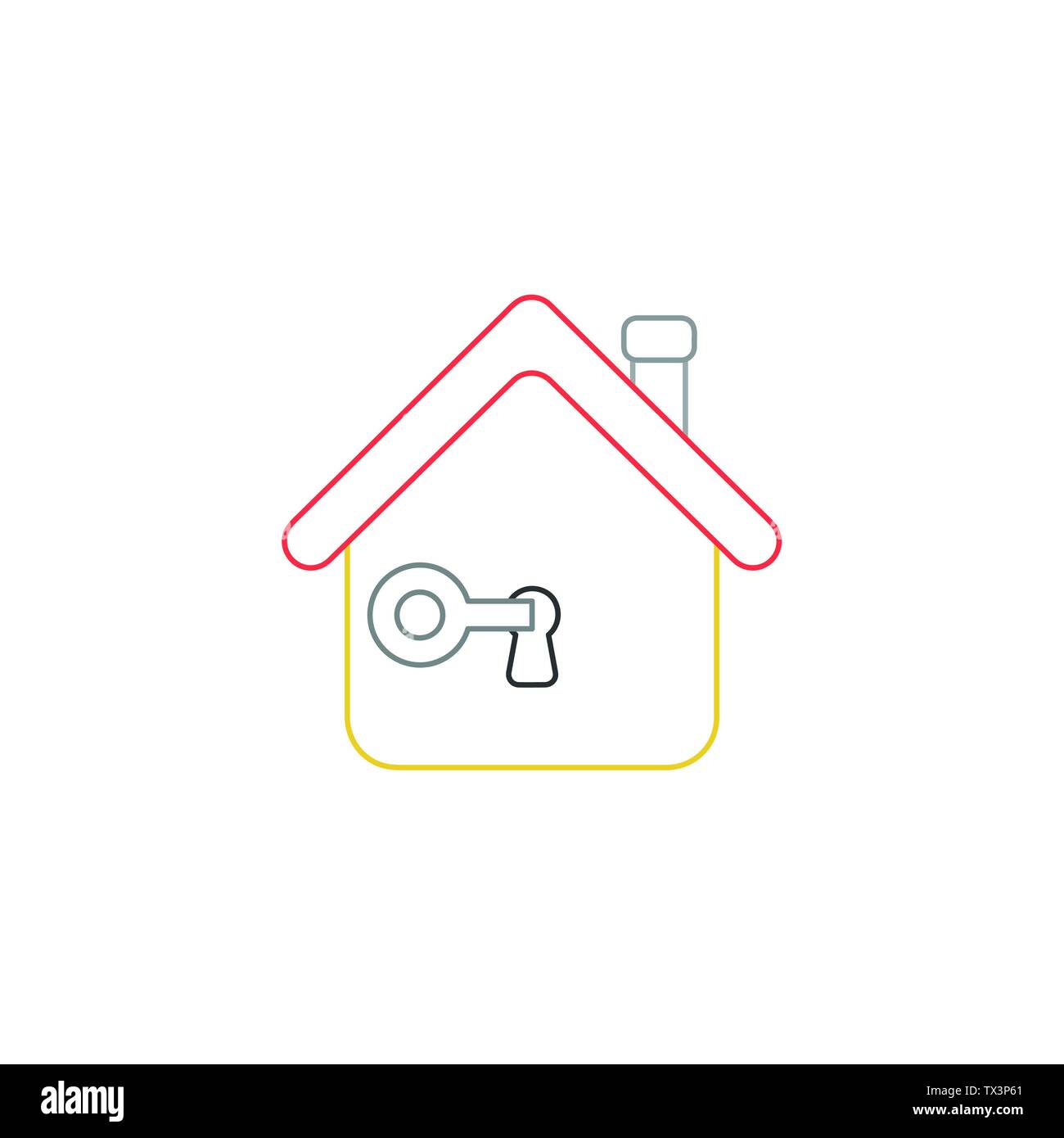 Vector icon concept of grey key lock or unlock house keyhole. White ...