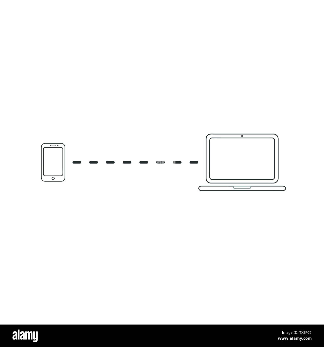 Vector icon concept of connection between black smartphone and laptop ...