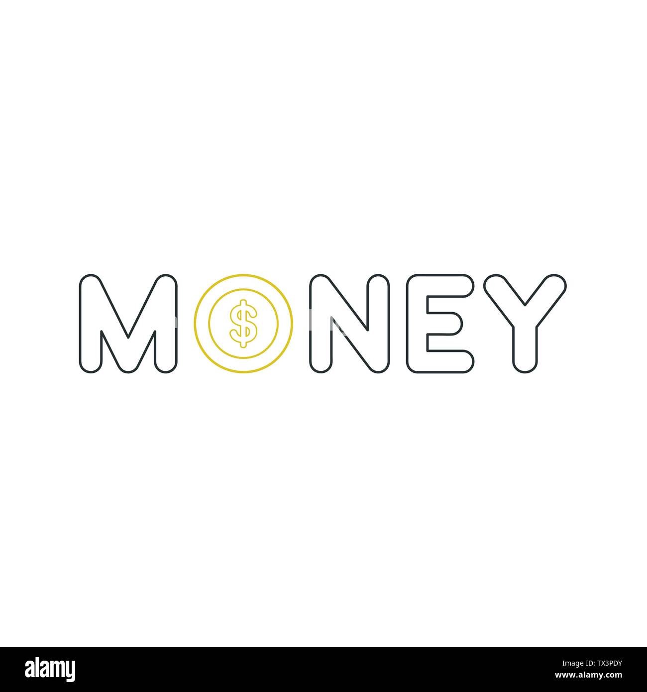 Vector icon concept of black money word with dollar money coin. White ...