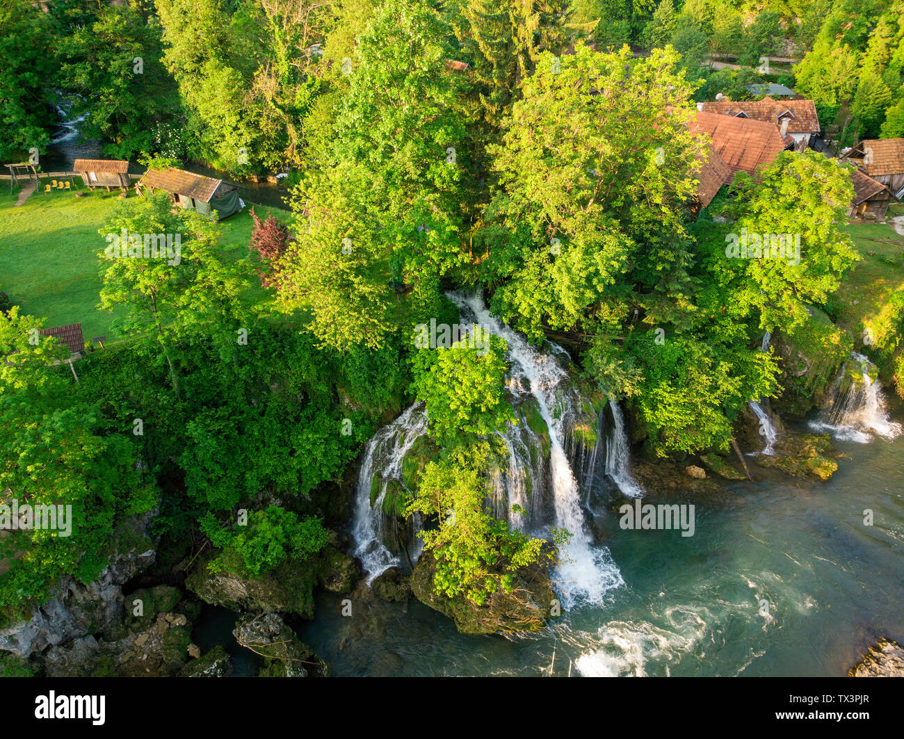 Aerial view of Rastoke in Croatia - a village of waterfalls and ...