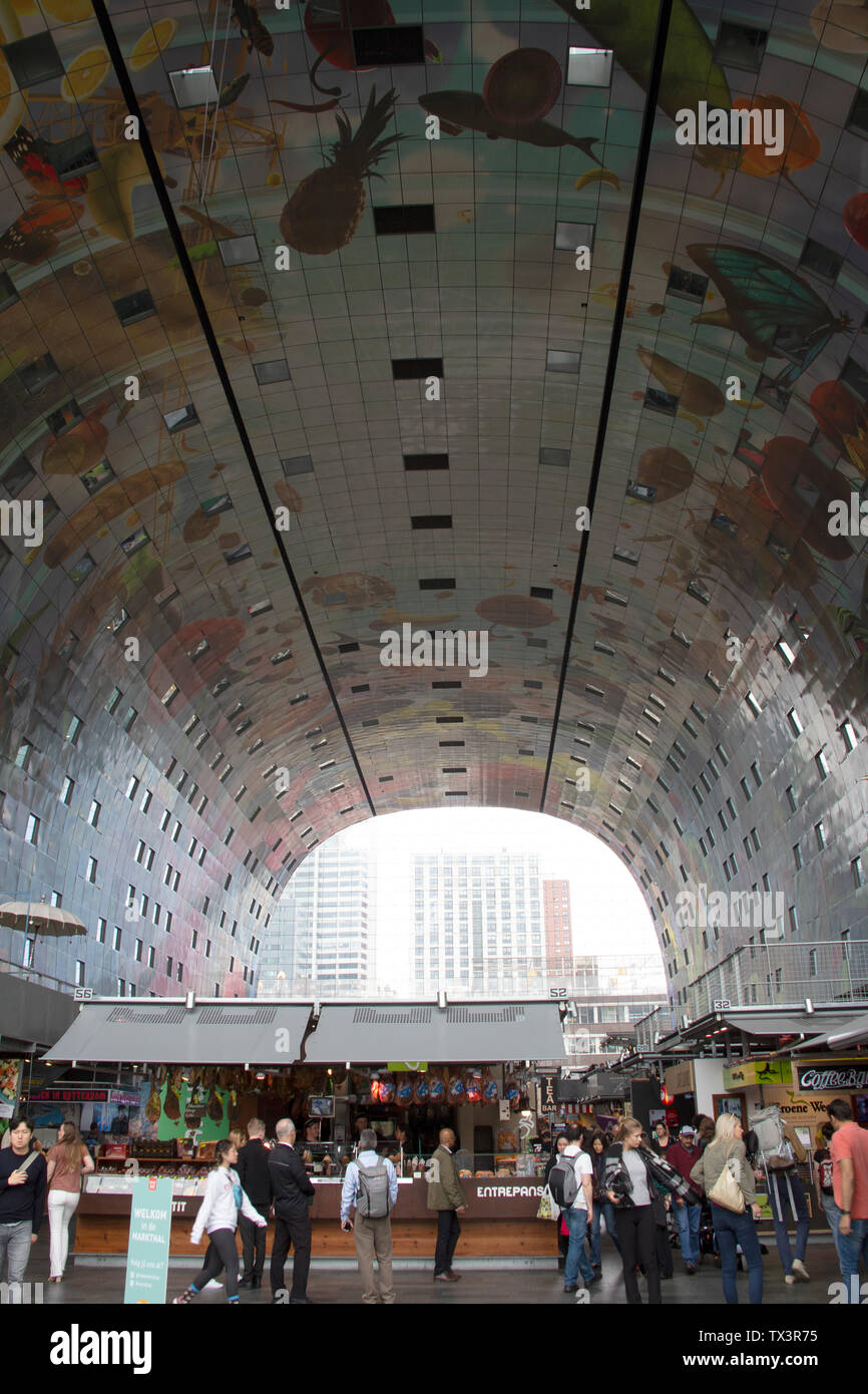 The interior of the Market Hall - Markthal, showing the artwork Hoorn ...
