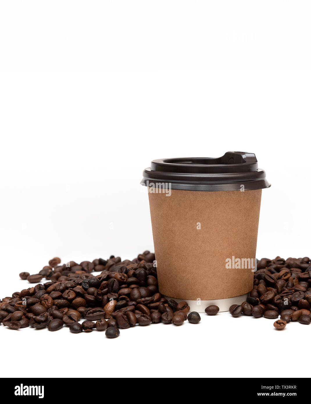 Paper cup with coffee beans isolated on white background Stock Photo ...