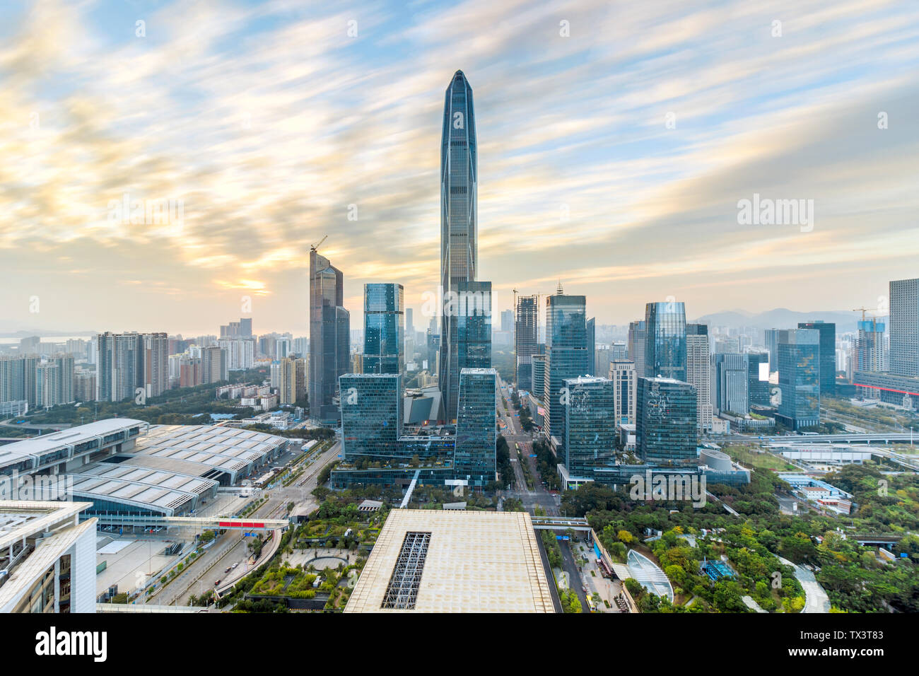Modern architecture in Shenzhen and skyline at dusk Stock Photo - Alamy