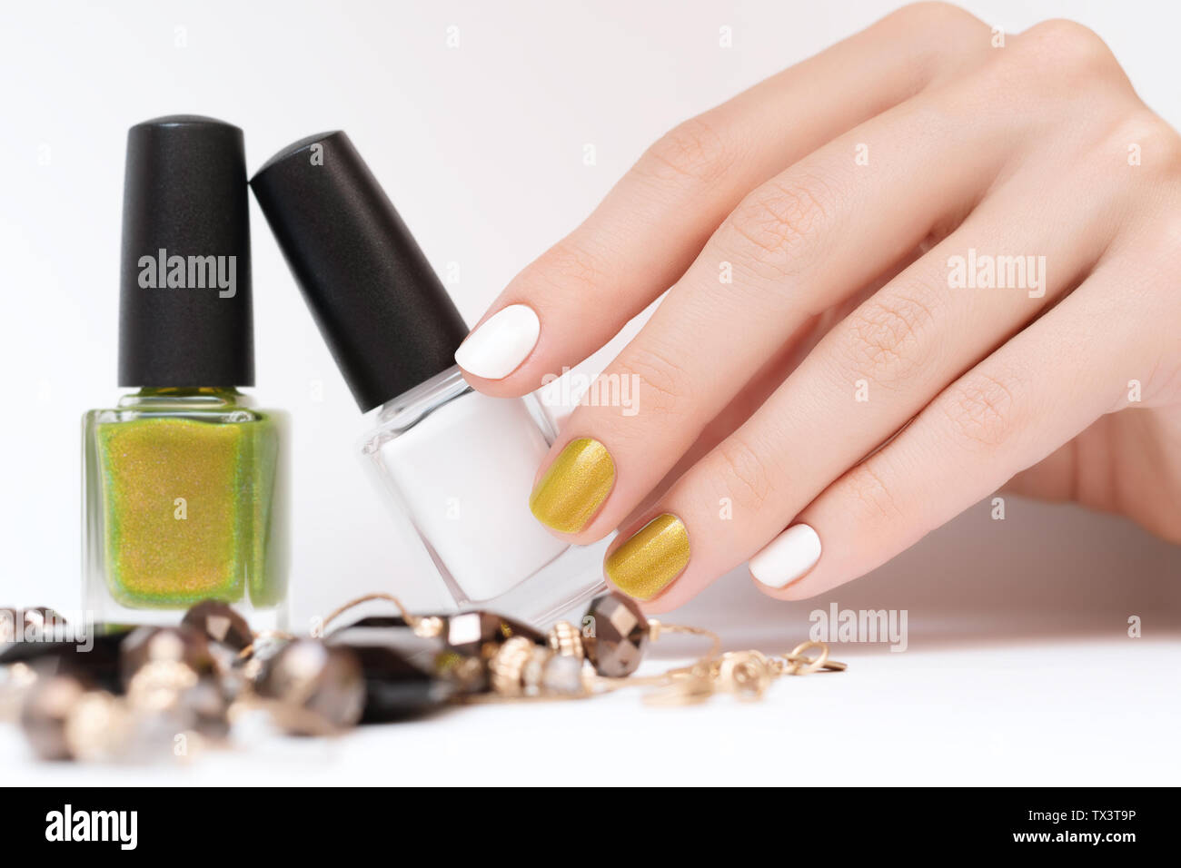 White nail design hi-res stock photography and images - Alamy