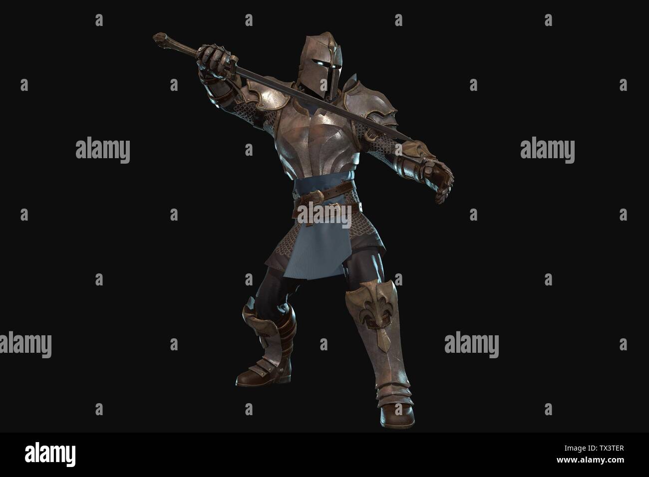 Fantasy character knight with sword in epic pose - 3D render on black ...
