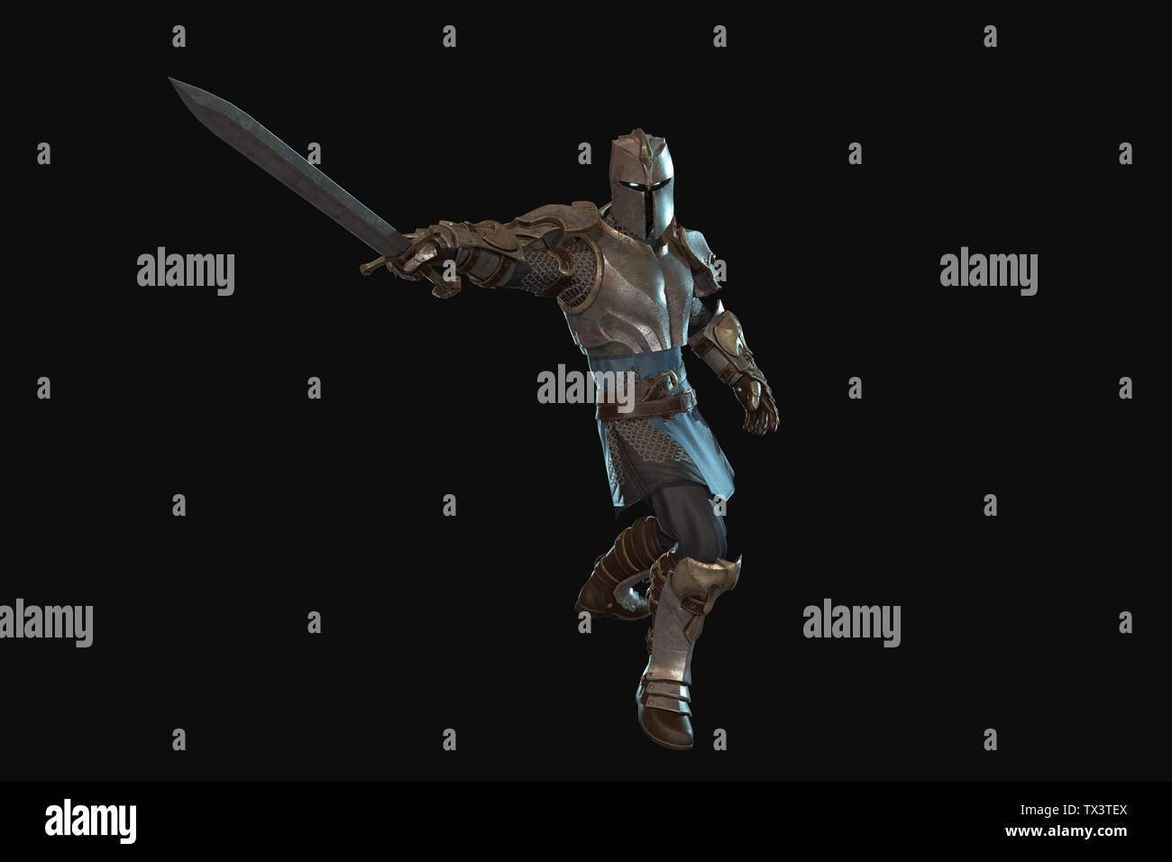 Fantasy character knight with sword in epic pose - 3D render on black ...
