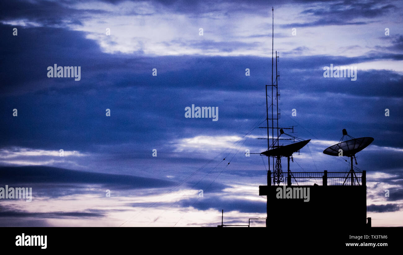 Satellite dish sky sunset communication technology network image ...