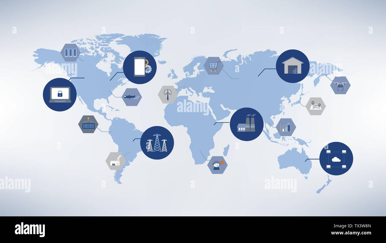 Global business concept with industrial and technology icons connection ...