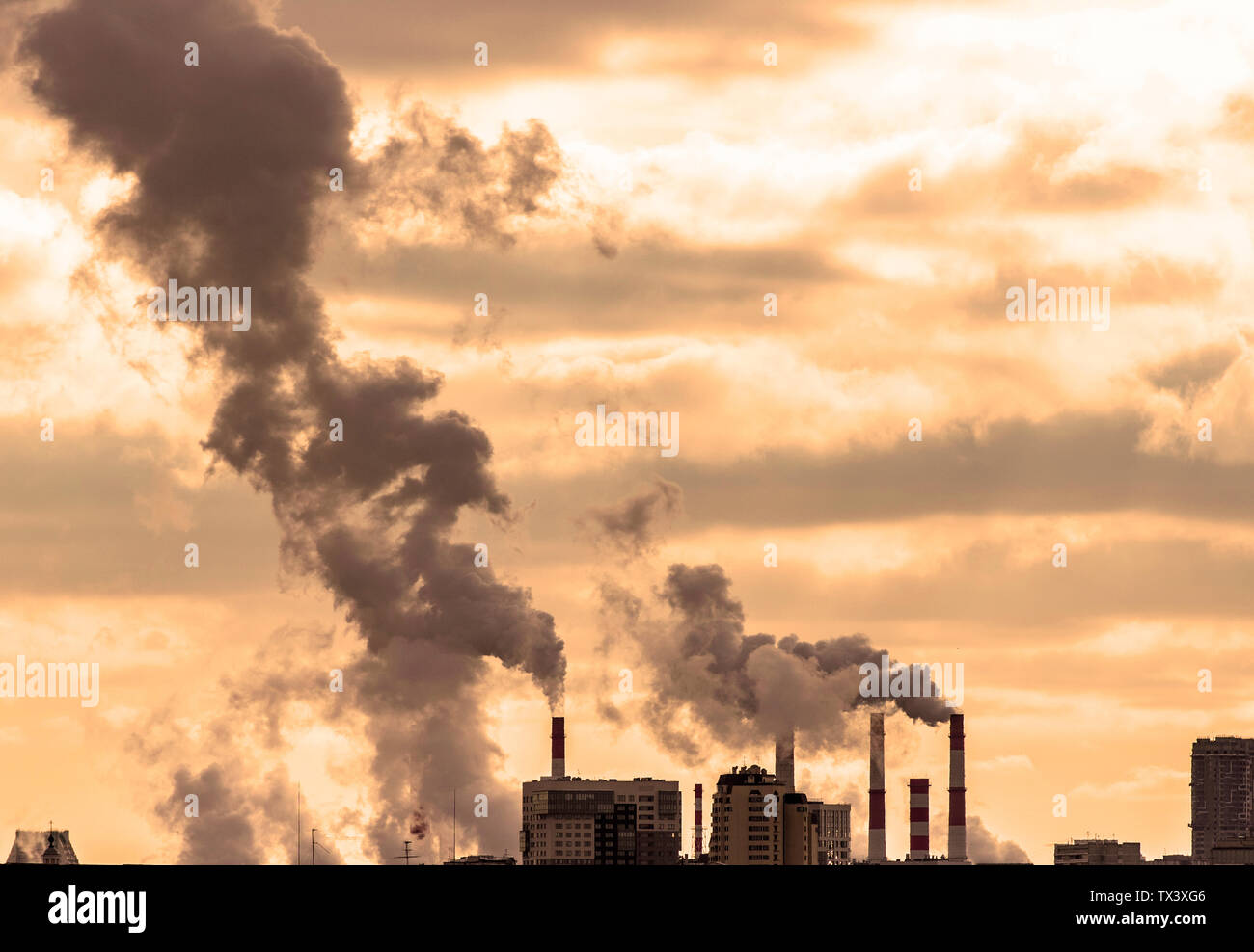 Smog Pollution over City, industrial Smoke and pollution by Pipes Stock ...