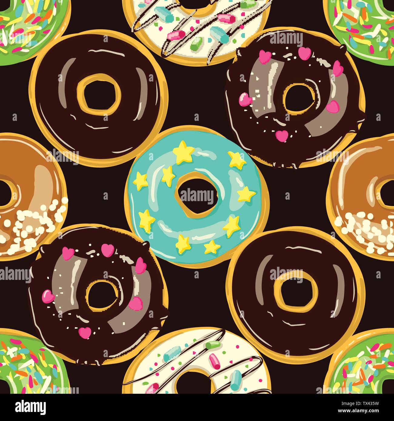 Glazed Donuts seamless pattern. Vector illustration. Top View doughnuts ...