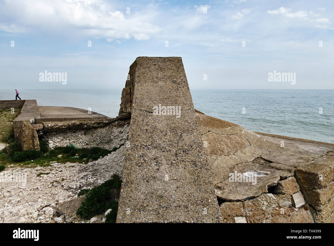 The remains of the old sea wall at Oldstairs Bay near Deal, Kent, UK ...