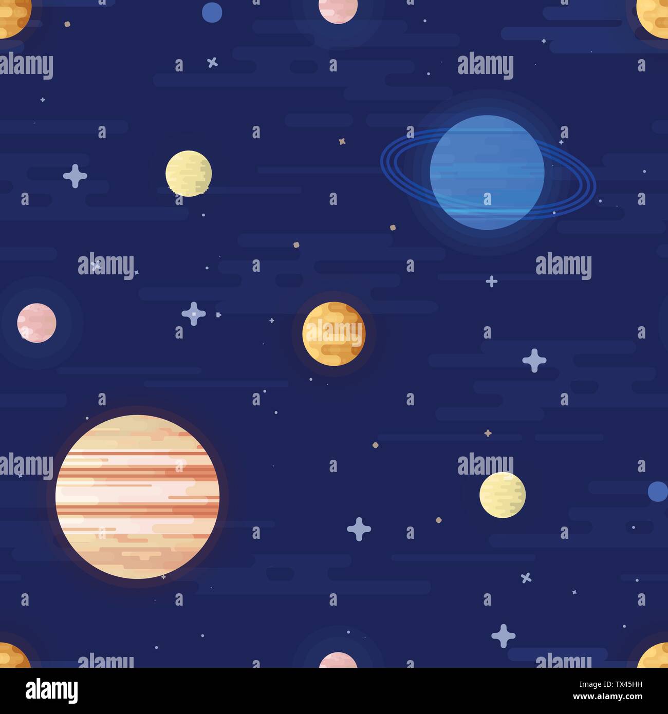 Space print. Seamless vector pattern. Different colored planets of the ...