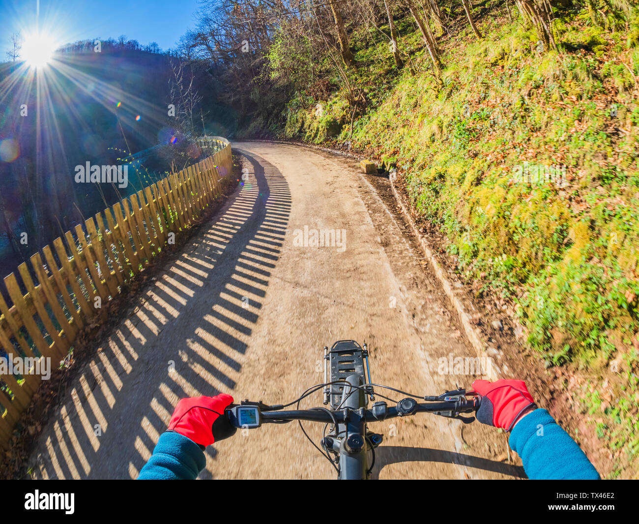 Spain, Asturia, Ruta del Alba, Personal perspective of cyclist Stock ...