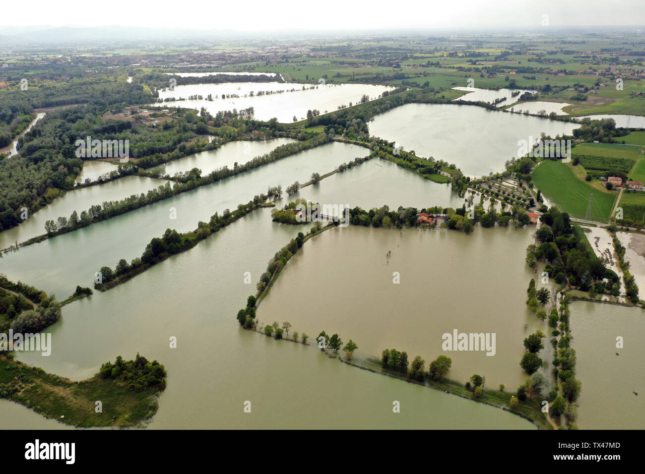 Aerial view of the Secchia river and flood flooding of 05/13/2019 near ...