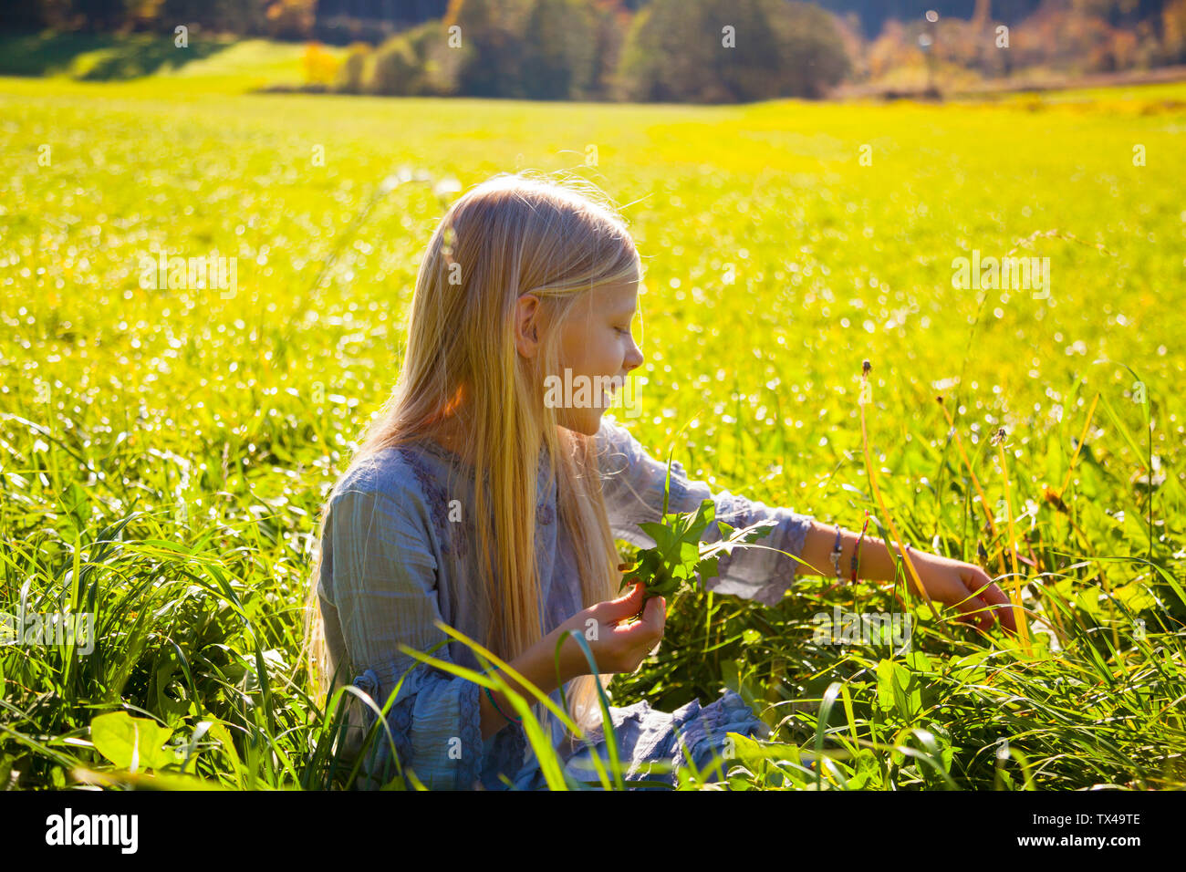 Girl sitting in flowers hi-res stock photography and images - Alamy
