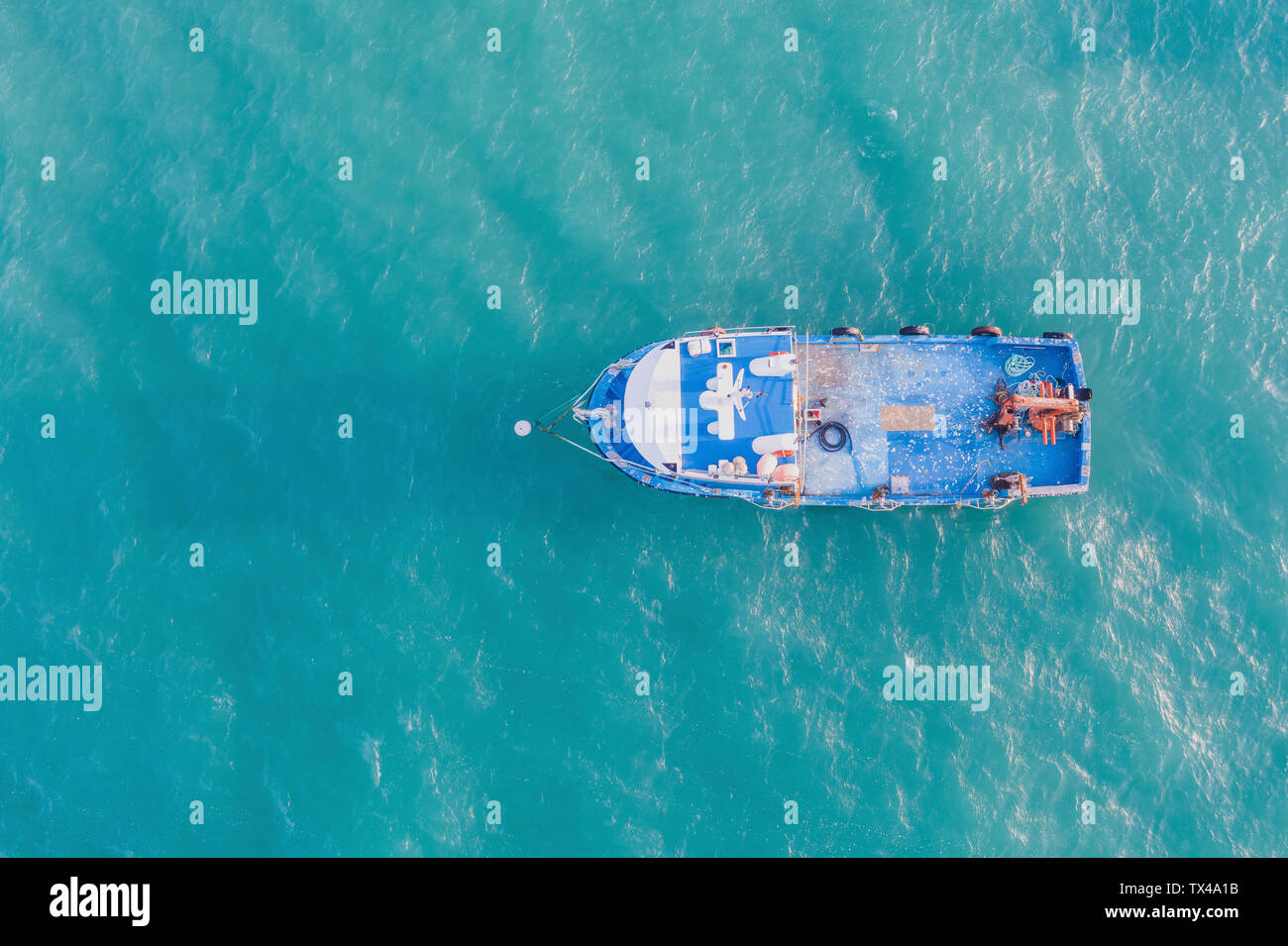Portugal, Algarve, Sagres, aerial view of fishing boat on the sea Stock ...