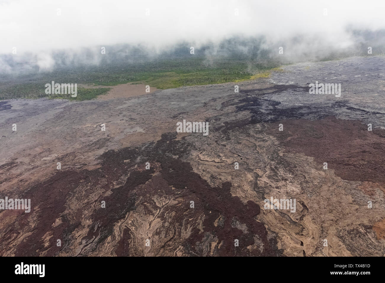 USA, Hawaii, Big Island, aerial view of cooled down lava fields and ...