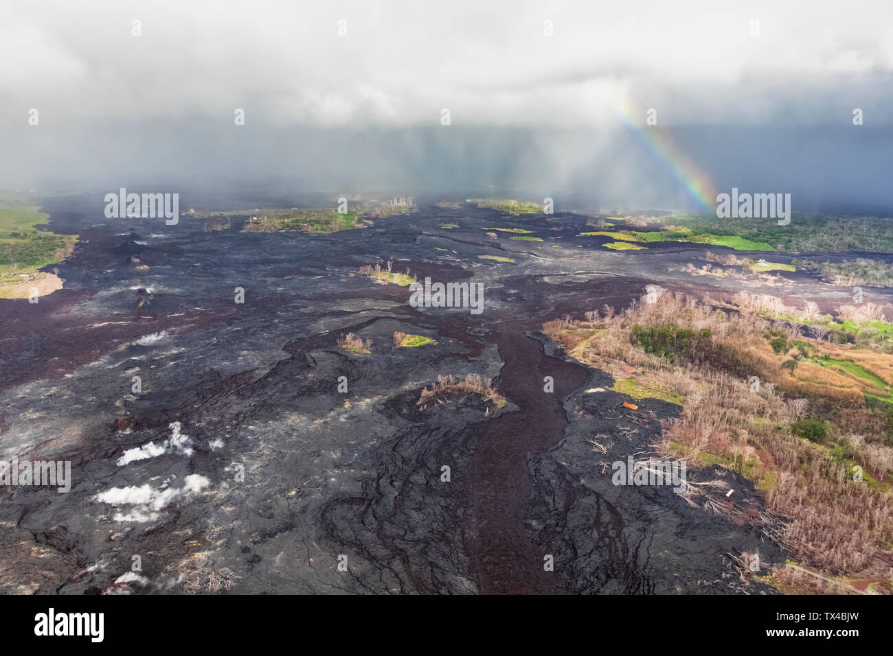 USA, Hawaii, Big Island, aerial view of the impacts of the volcanic ...