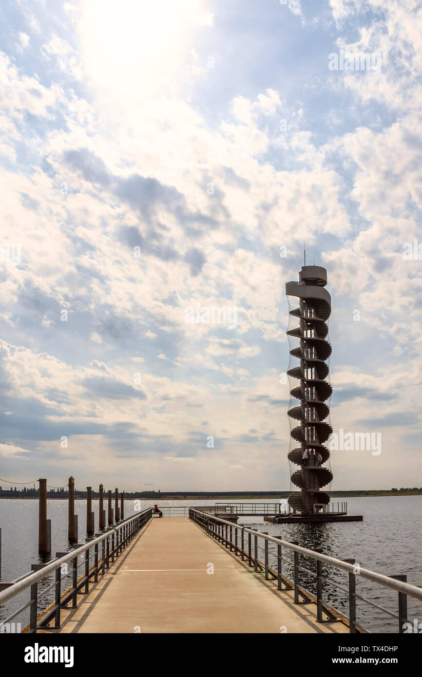 Germany, Sachsen-Anhalt, Bitterfeld, Lake Goitzsche, Gauge Tower Stock ...
