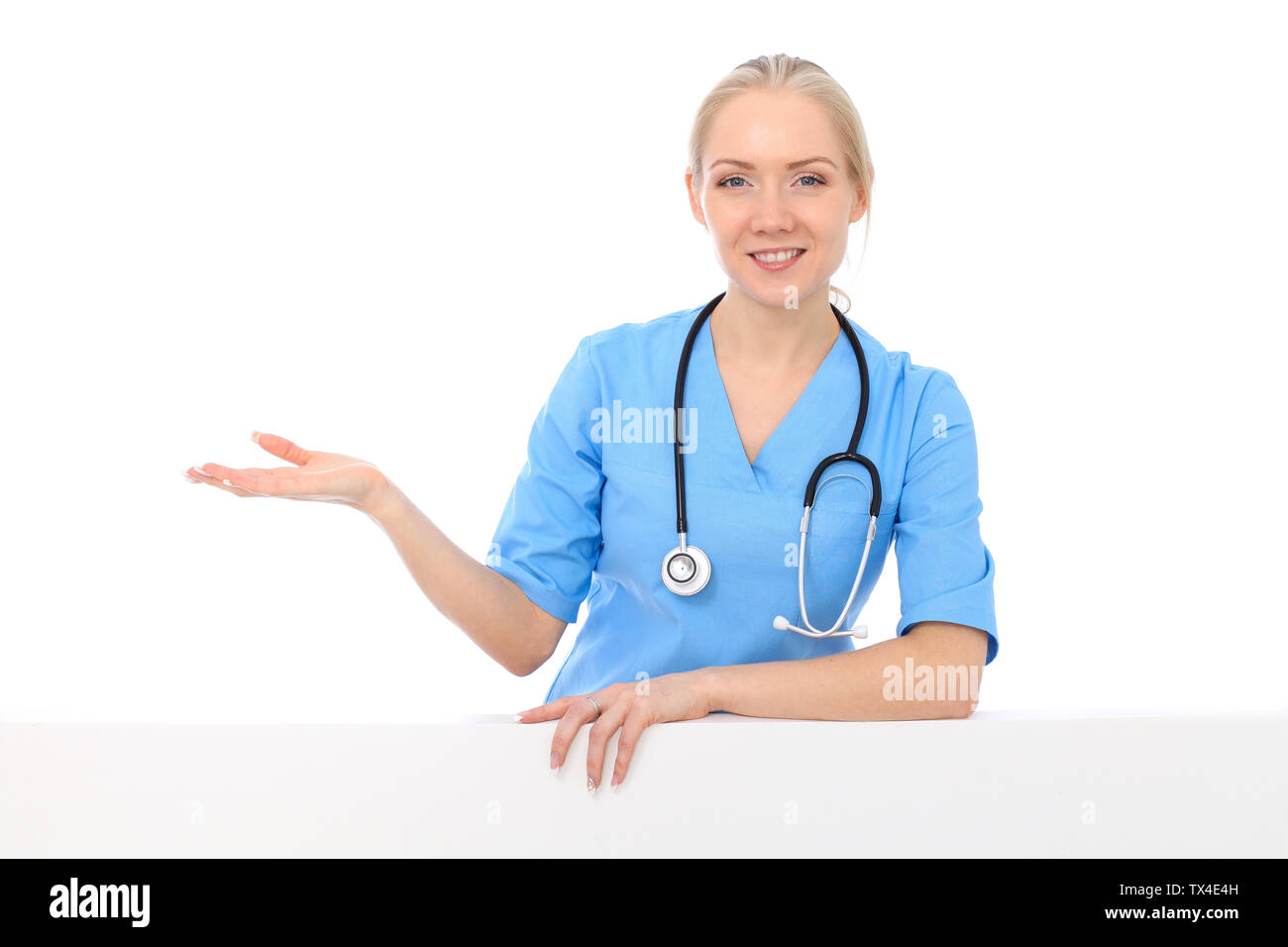 Doctor woman or nurse isolated over white background. Cheerful smiling ...