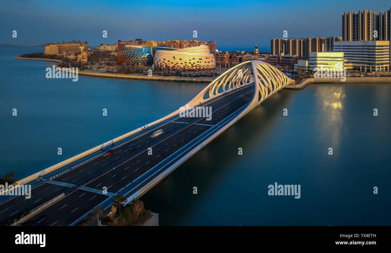 Aerial shot of Coral Bay Bridge, Huangdao District, Qingdao City Stock ...