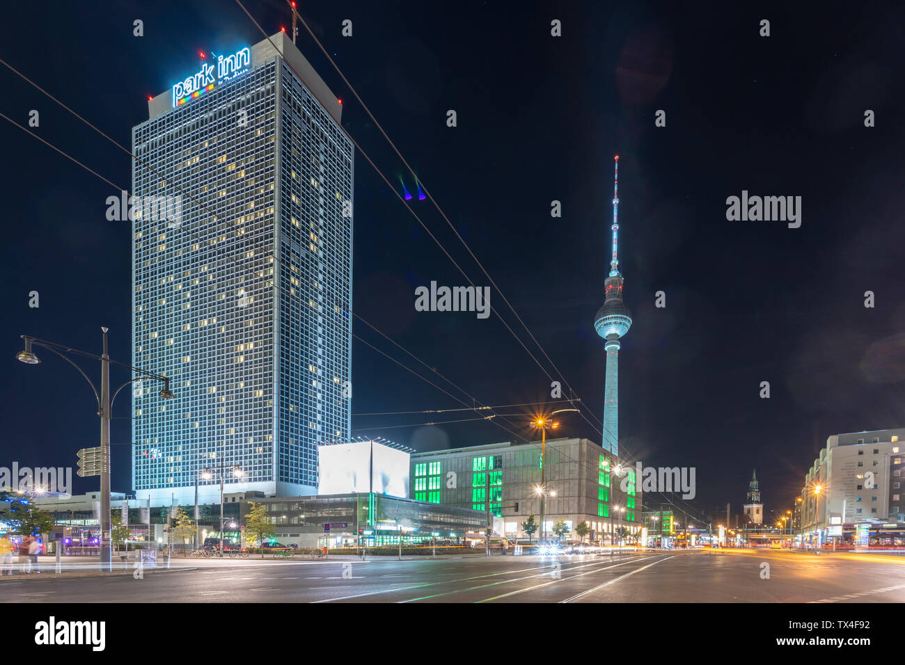 Germany, Berlin, view to lighted television tower at night Stock Photo ...
