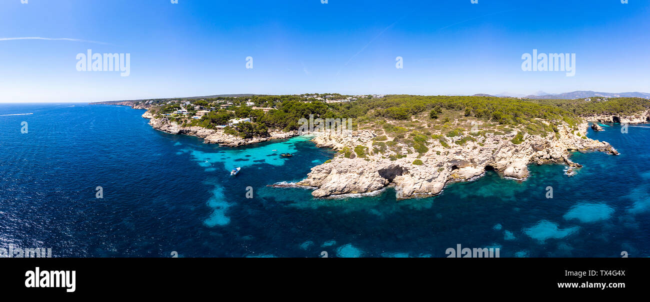 Spain, Mallorca, Aerial view of bay Cala Falco and Cala Bella Donna ...