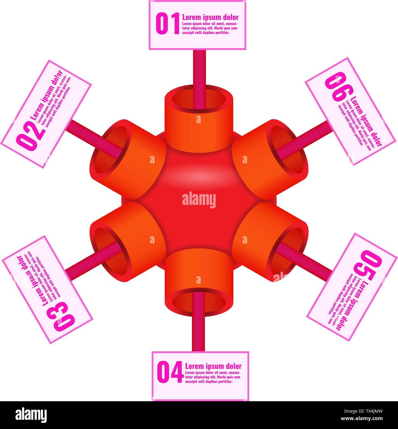 Business infographic template design with 6 elements in 6 steps. Pipes ...