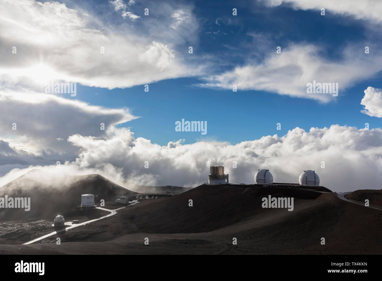 USA, Hawaii, Mauna Kea volcano, telescopes at Mauna Kea Observatories ...