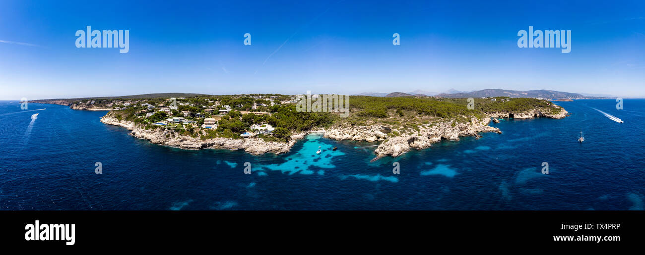 Spain, Mallorca, Aerial view of bay Cala Falco and Cala Bella Donna ...