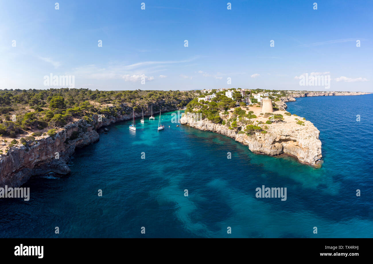 Spain, Balearic Islands, Mallorca, Llucmajor, Aerial view of bay of ...