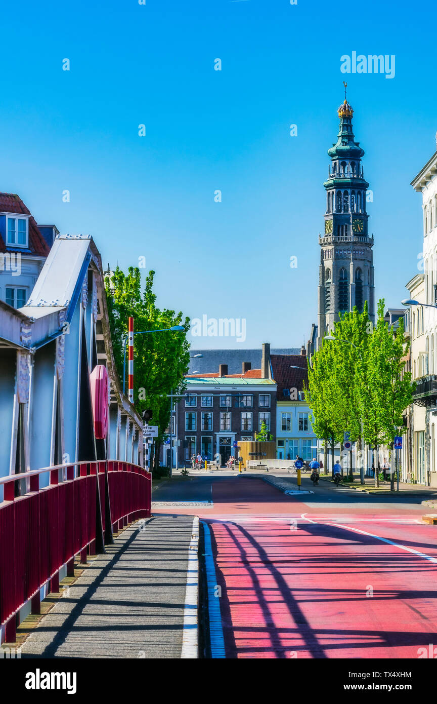 Zeeland, Middelburg, Bridge and church tower of Nieuwe Kerk Stock Photo ...